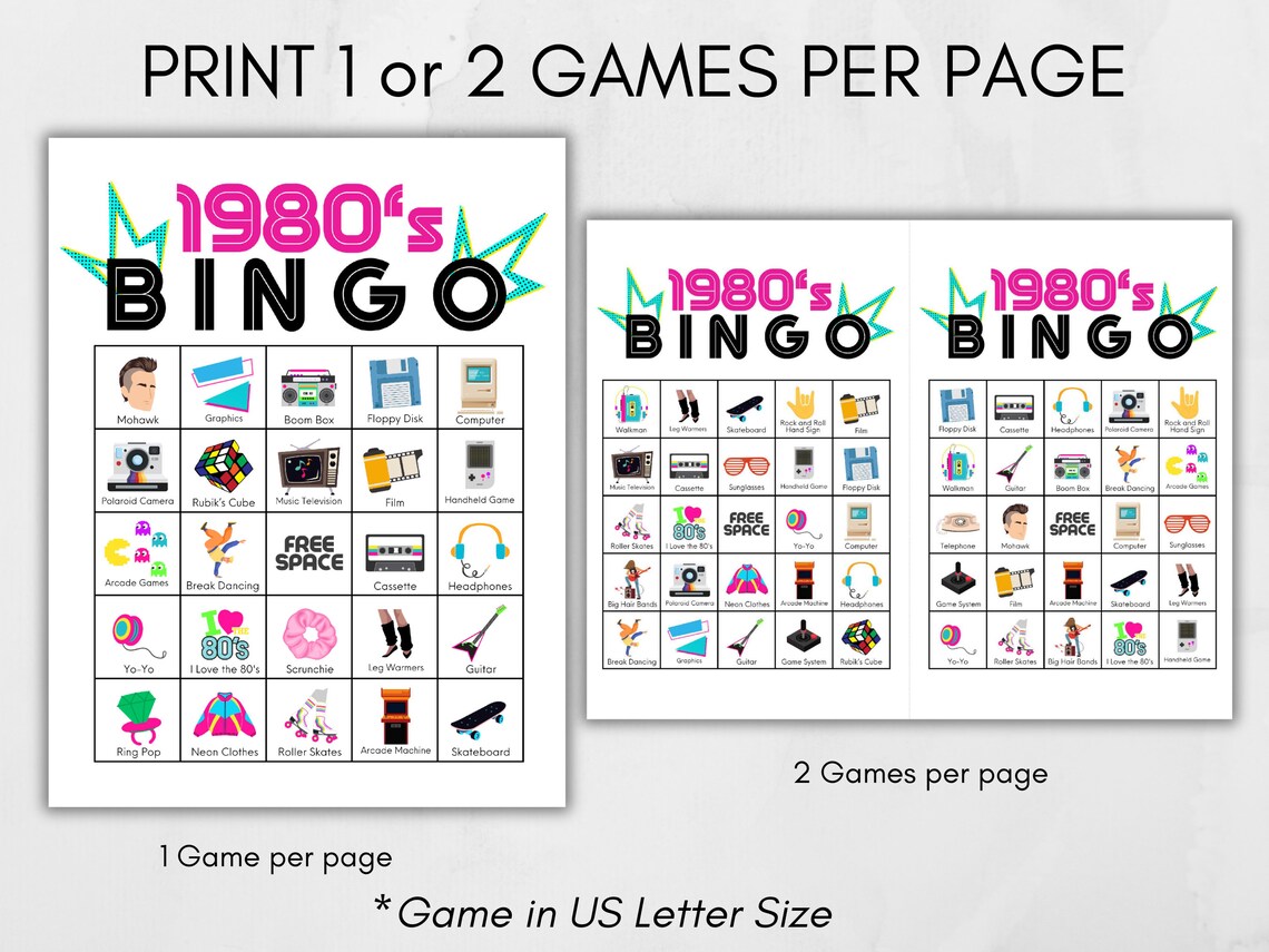 80s Bingo, 1980s Bingo, 80s Bingo Cards, Printable Bingo Cards, Retro ...