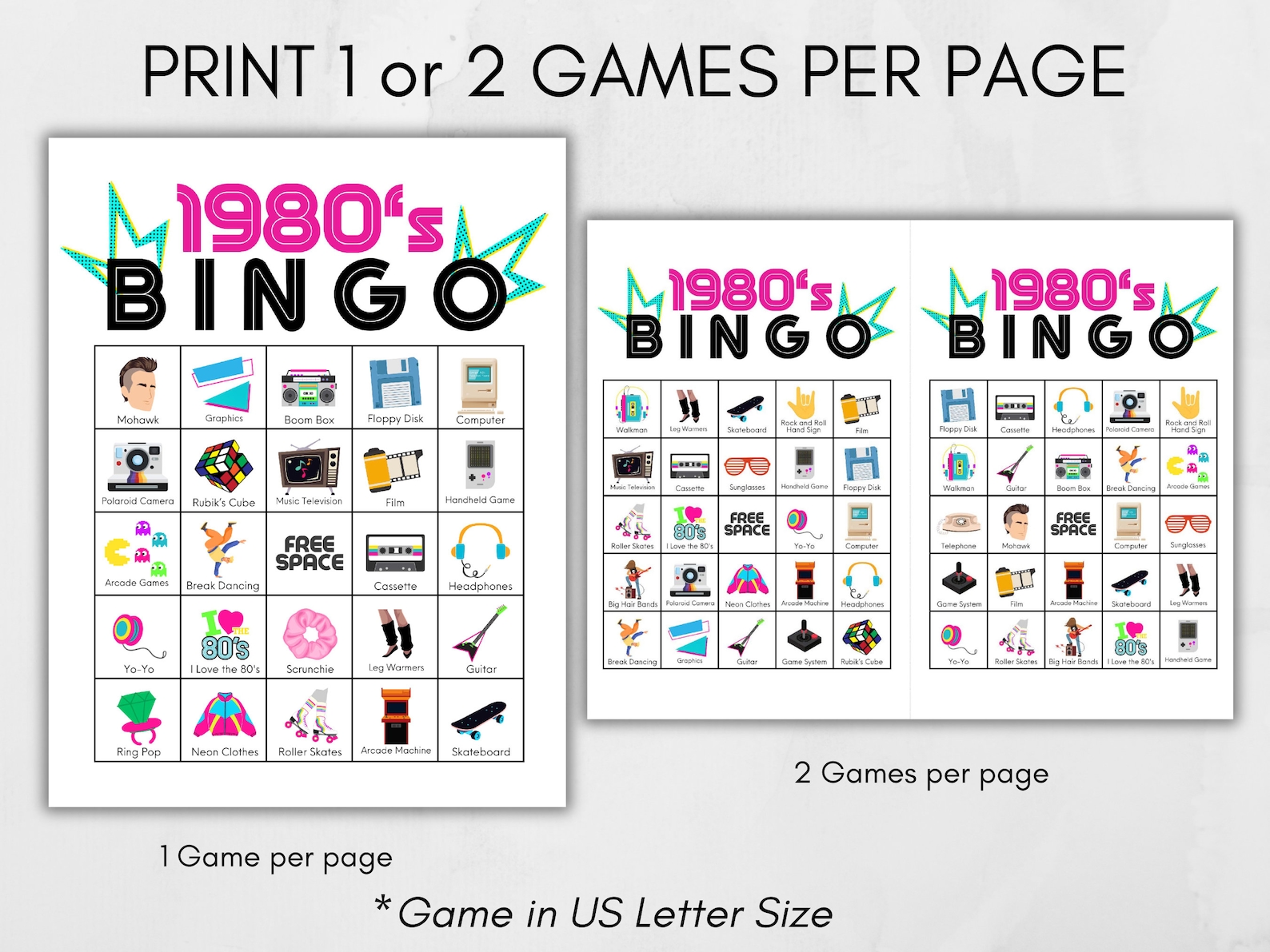 80s Bingo, 1980s Bingo, 80s Bingo Cards, Printable Bingo Cards, Retro ...