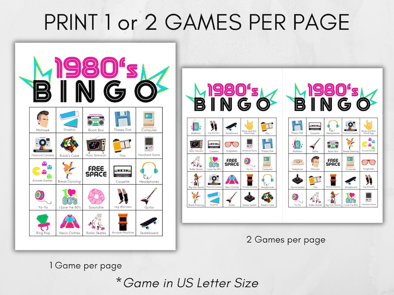 80s Bingo, 1980s Bingo, 80s Bingo Cards, Printable Bingo Cards, Retro ...