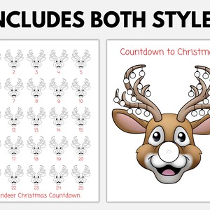 Reindeer Christmas Countdown Printable Coloring Page, Printable Sign ...