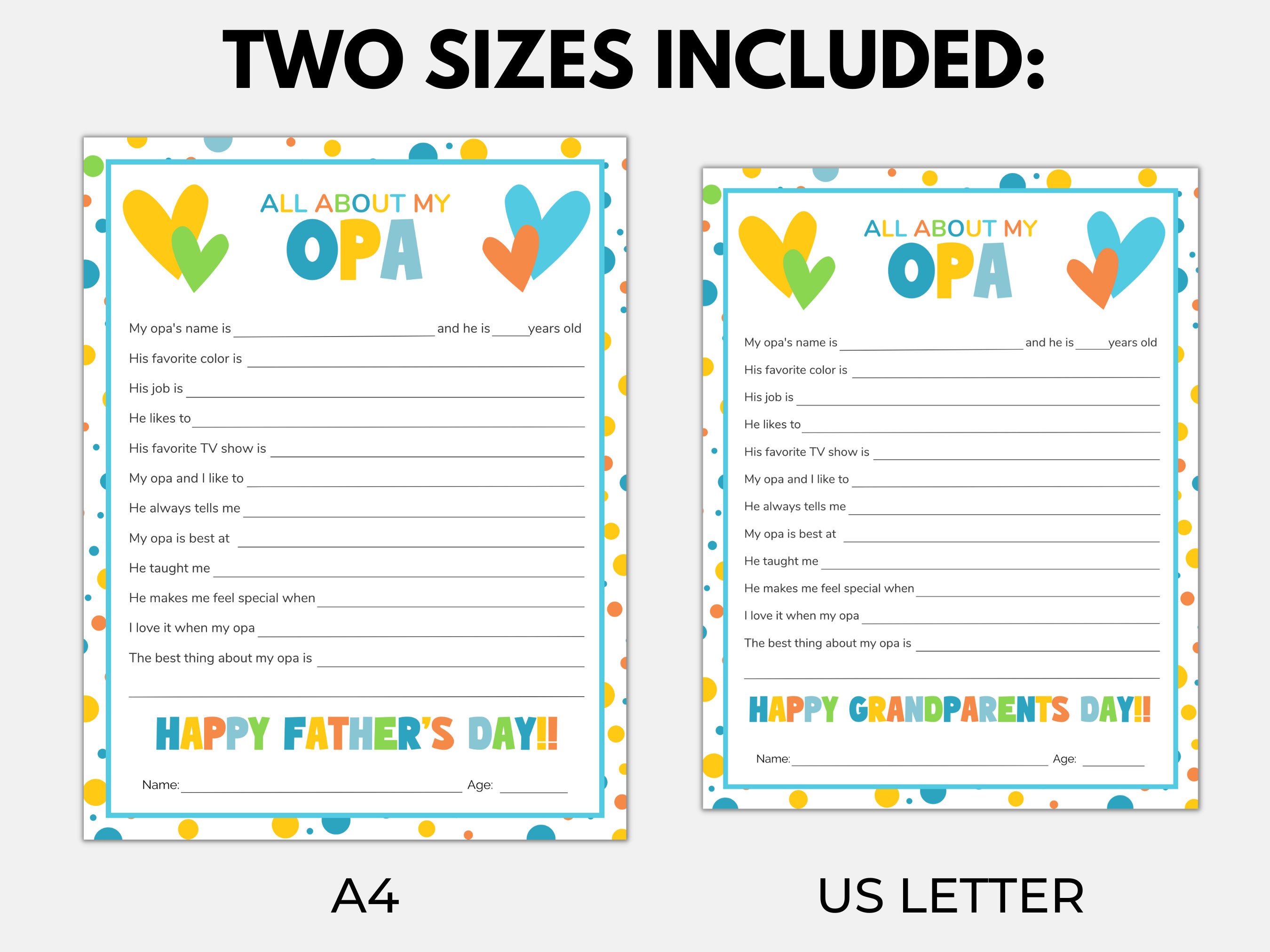 All About My Opa Printable, Grandpa Father's Day Gift, All About ...