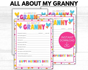 All About My Grammy Printable, Grandma Mother's Day Gift, All About ...