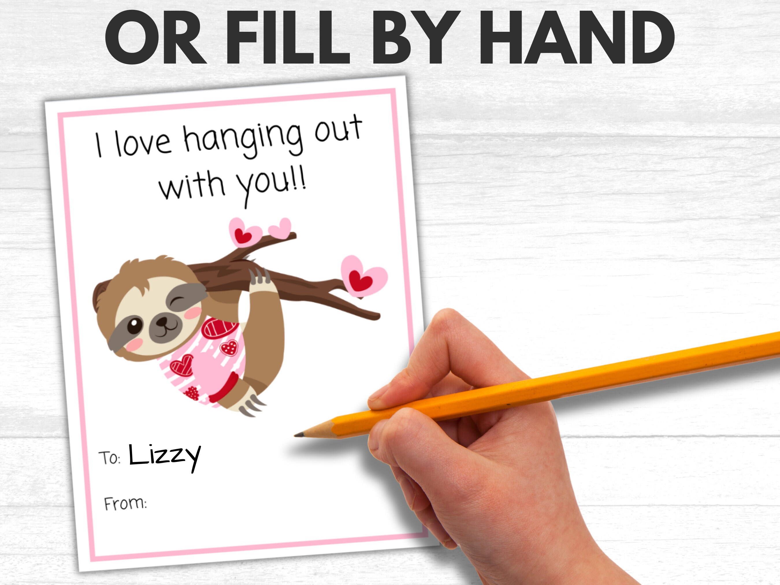Sloth Valentine Card Printable, Kids Classroom Valentines, Instant ...