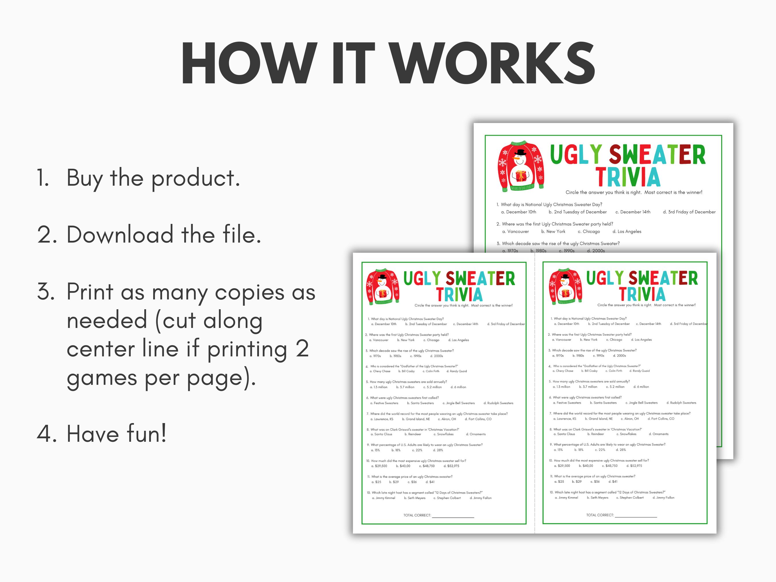 Ugly Sweater Party Trivia Game, Ugly Sweater Party Games, Office Party ...