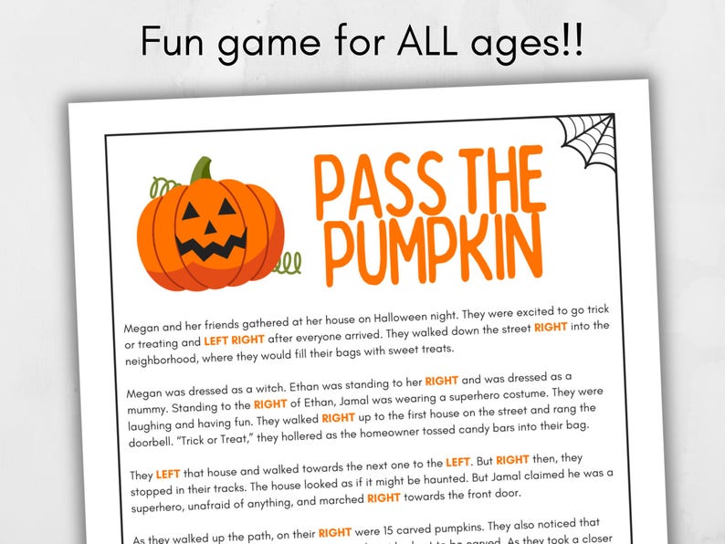Pass the Pumpkin Game, Left Right Halloween Game, Fall Left Right Game ...