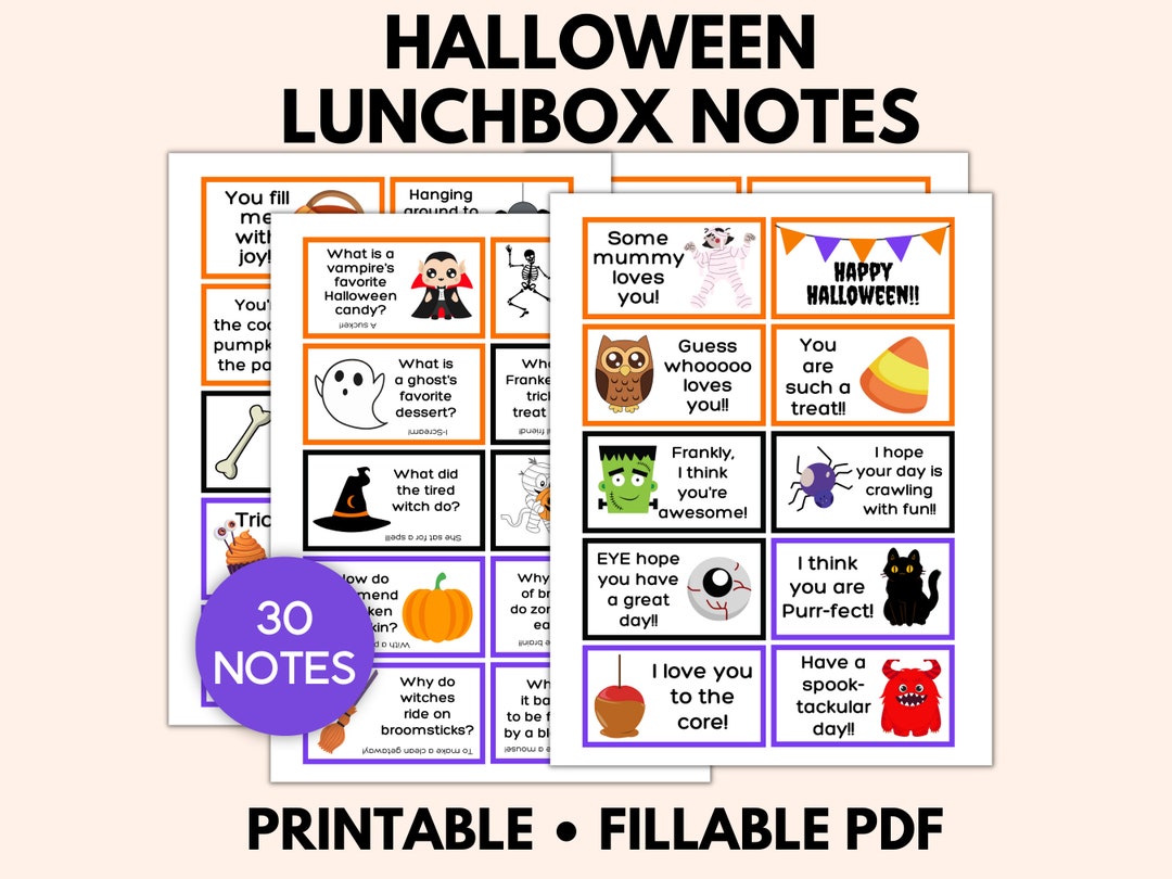 Halloween Lunch Box Jokes for Kids, Joke Lunch Box Notes, Lunch Box ...