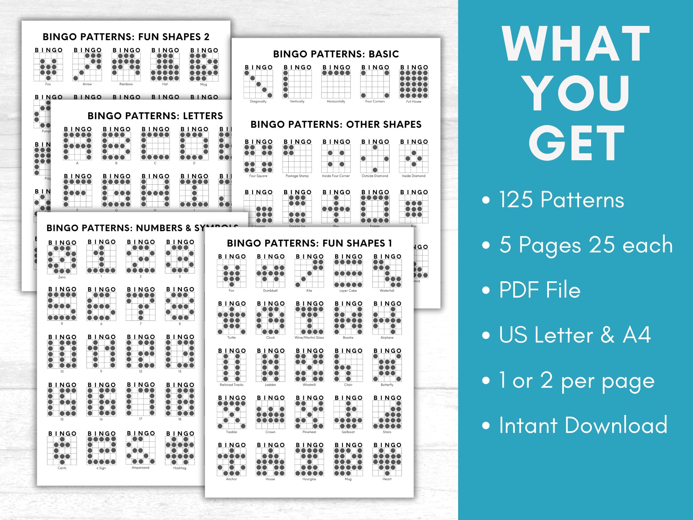 125 Bingo Patterns Printable, Bingo Winning Patterns, Bingo Shapes ...