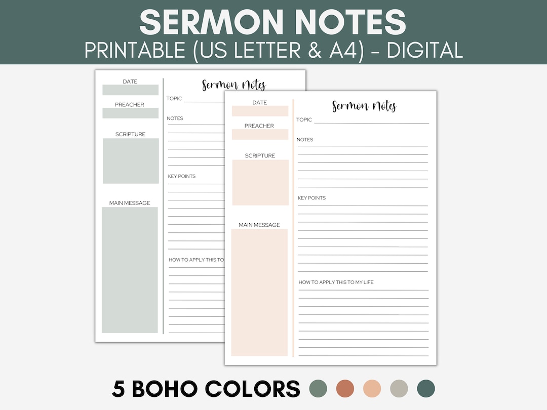 Sermon Notes Template, Printable Sermon Notes,digital Sermon Notes ...