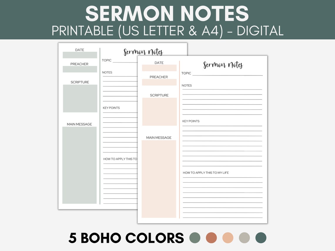 Sermon Notes Template, Printable Sermon Notes,digital Sermon Notes ...