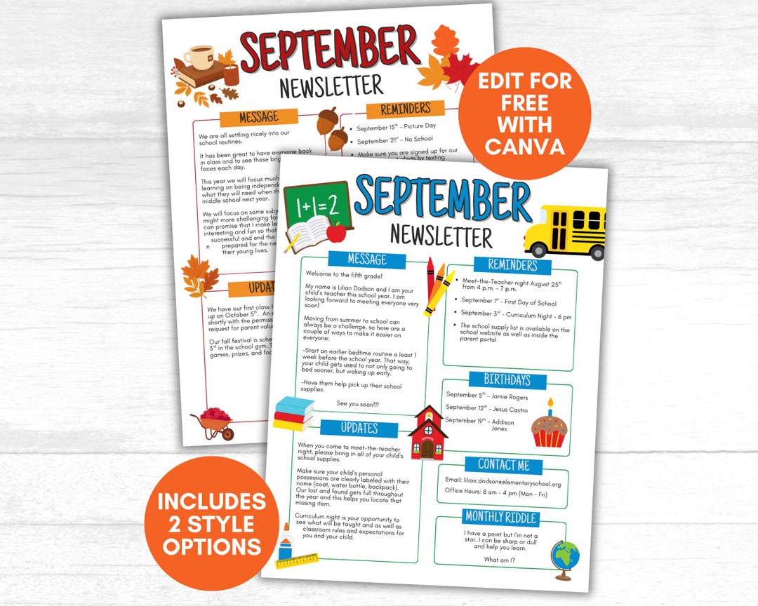 Back to School Newsletter Template, Back to School September Classroom ...