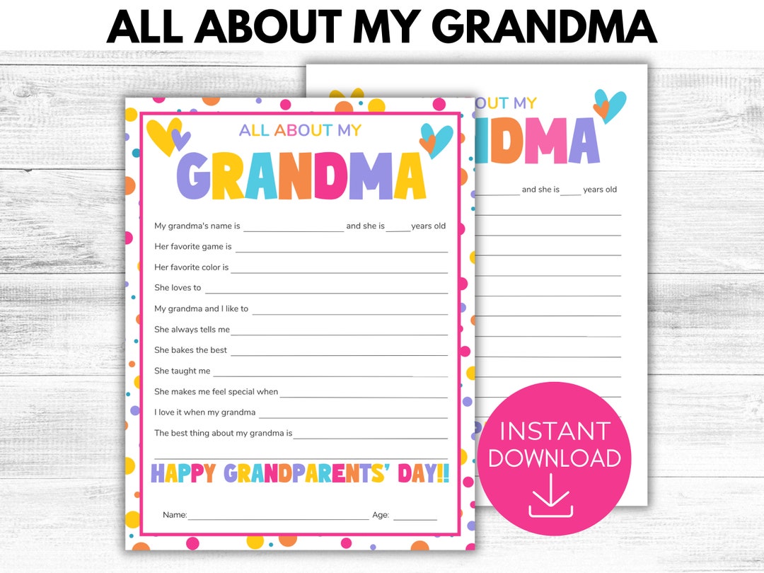 All About My Grandma Printable, Grandparents Day Printable ...