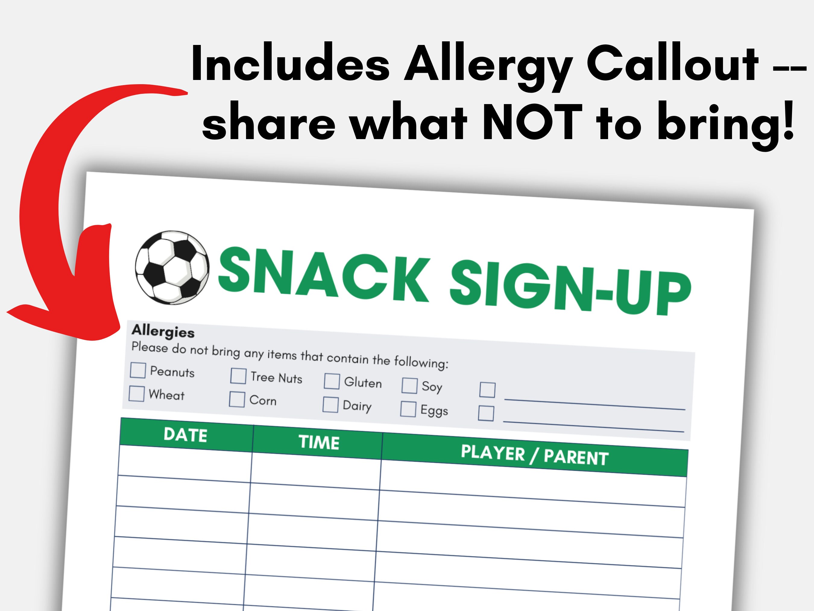 Soccer Snack Sign up Sheet, Soccer Snack Schedule Template, Team Mom ...