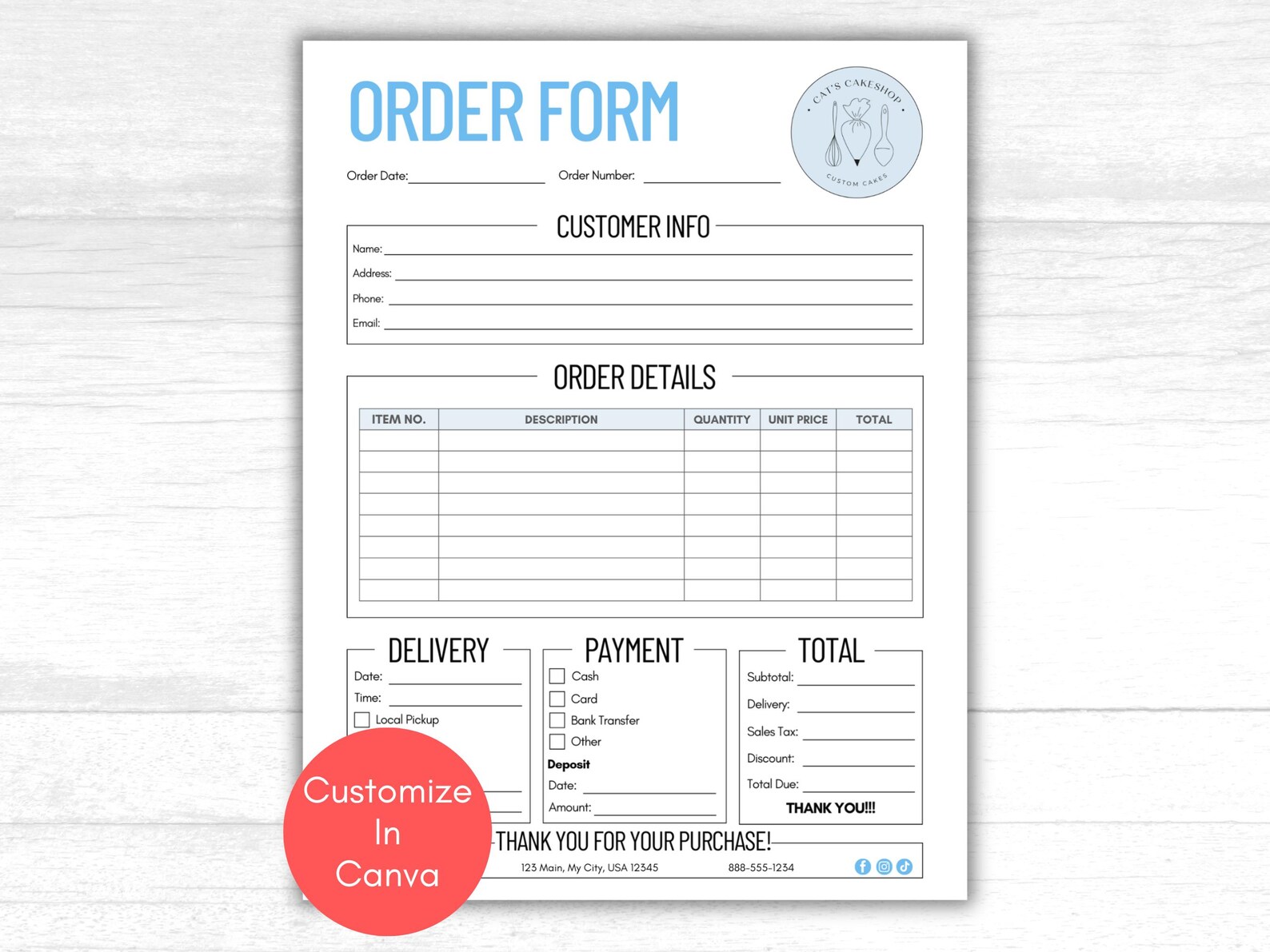 Editable Order Form Template, Small Business Order Form, Custom Order ...