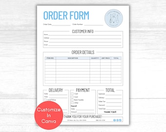 Editable Order Form Template / Printable Small Business Order - Etsy