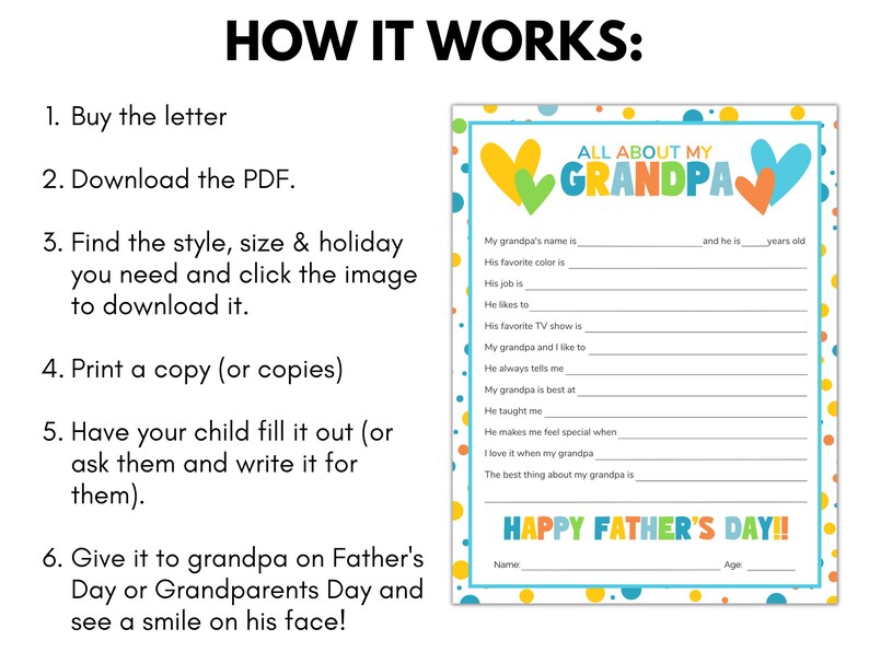 All About My Grandpa Printable, Grandpa Father's Day Gift, All About ...