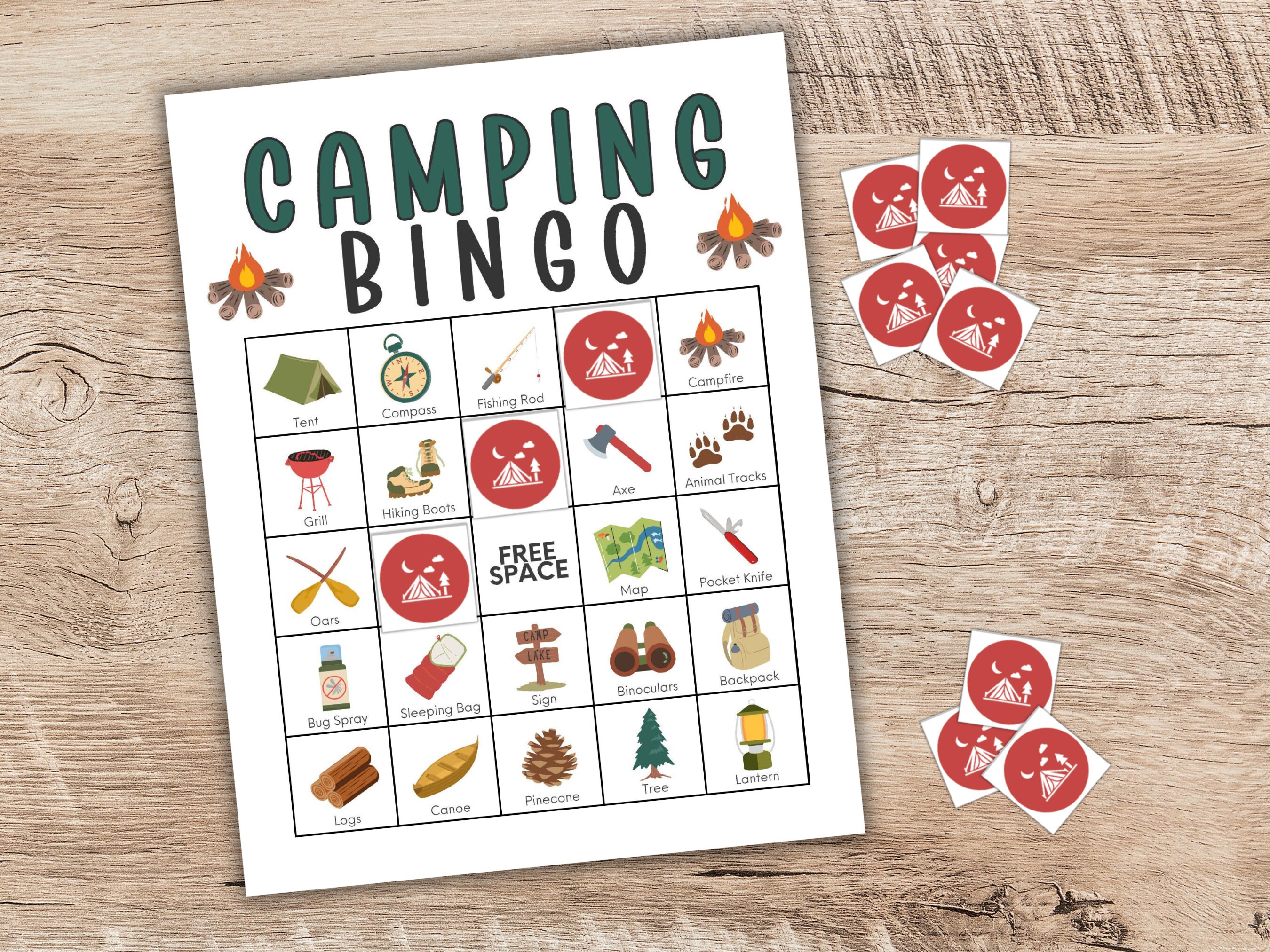 Camping Bingo Cards Printable Game, Camping Party Game, Camping ...