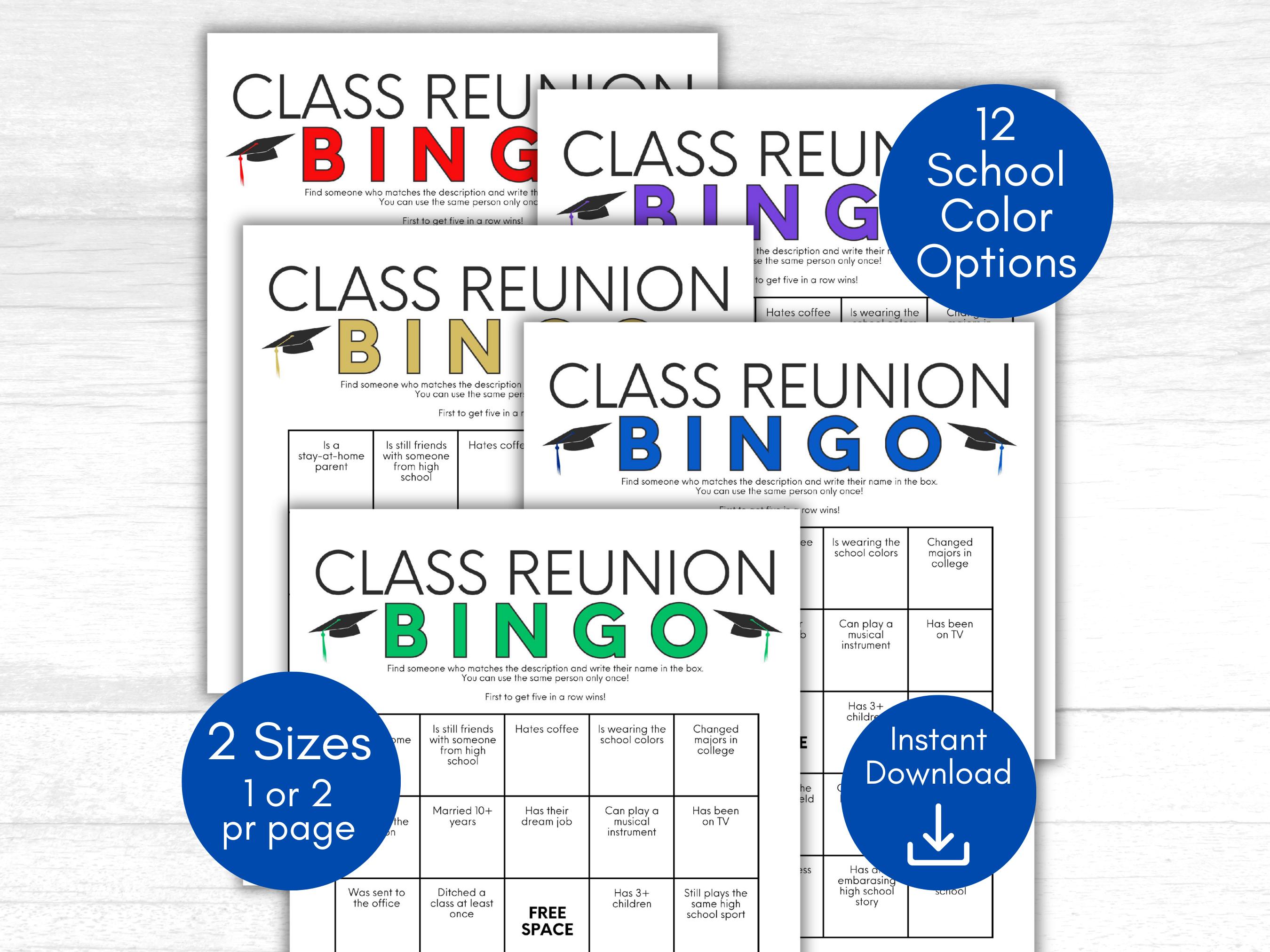Class Reunion Bingo Game, Class Reunion Icebreaker, School Reunion ...