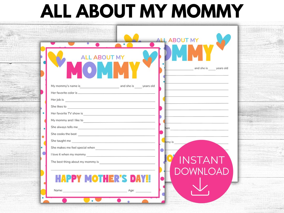 All About My Mommy Printable, Mother's Day Gift, All About Mom Keepsake ...