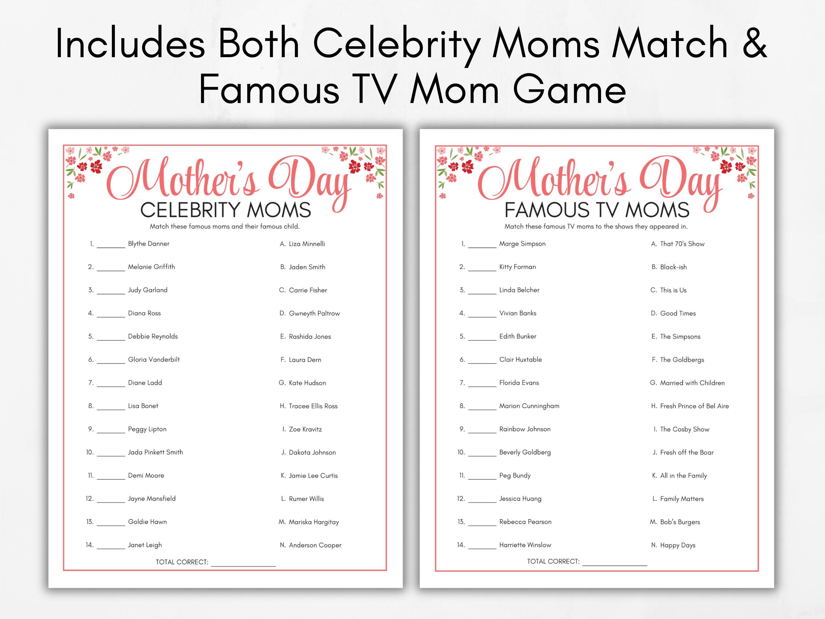 Mother's Day Famous Moms Match Game, Mother's Day Celebrity Match Game ...