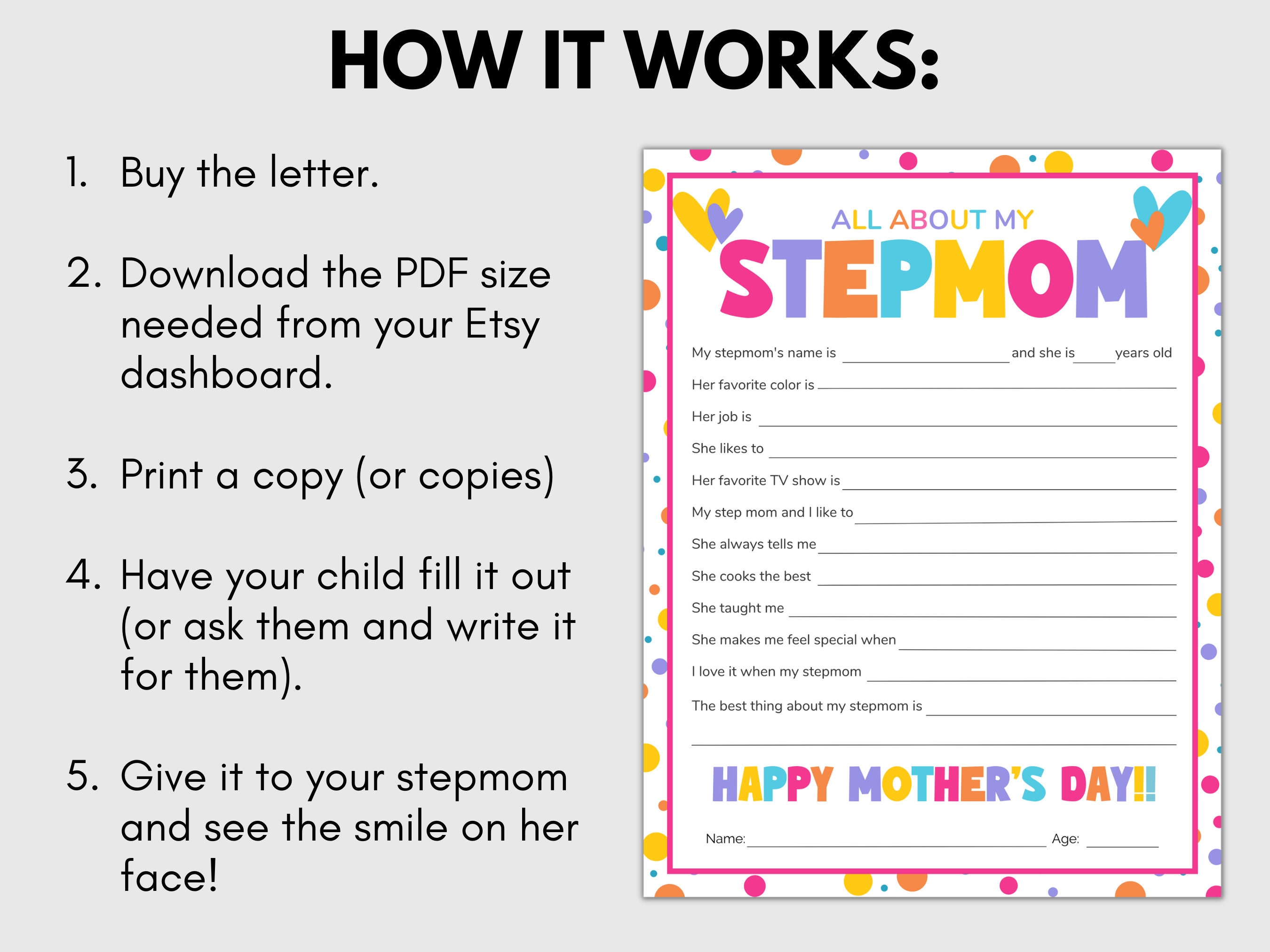 All About My Stepmom Printable, Mother's Day Gift, All About Mom ...