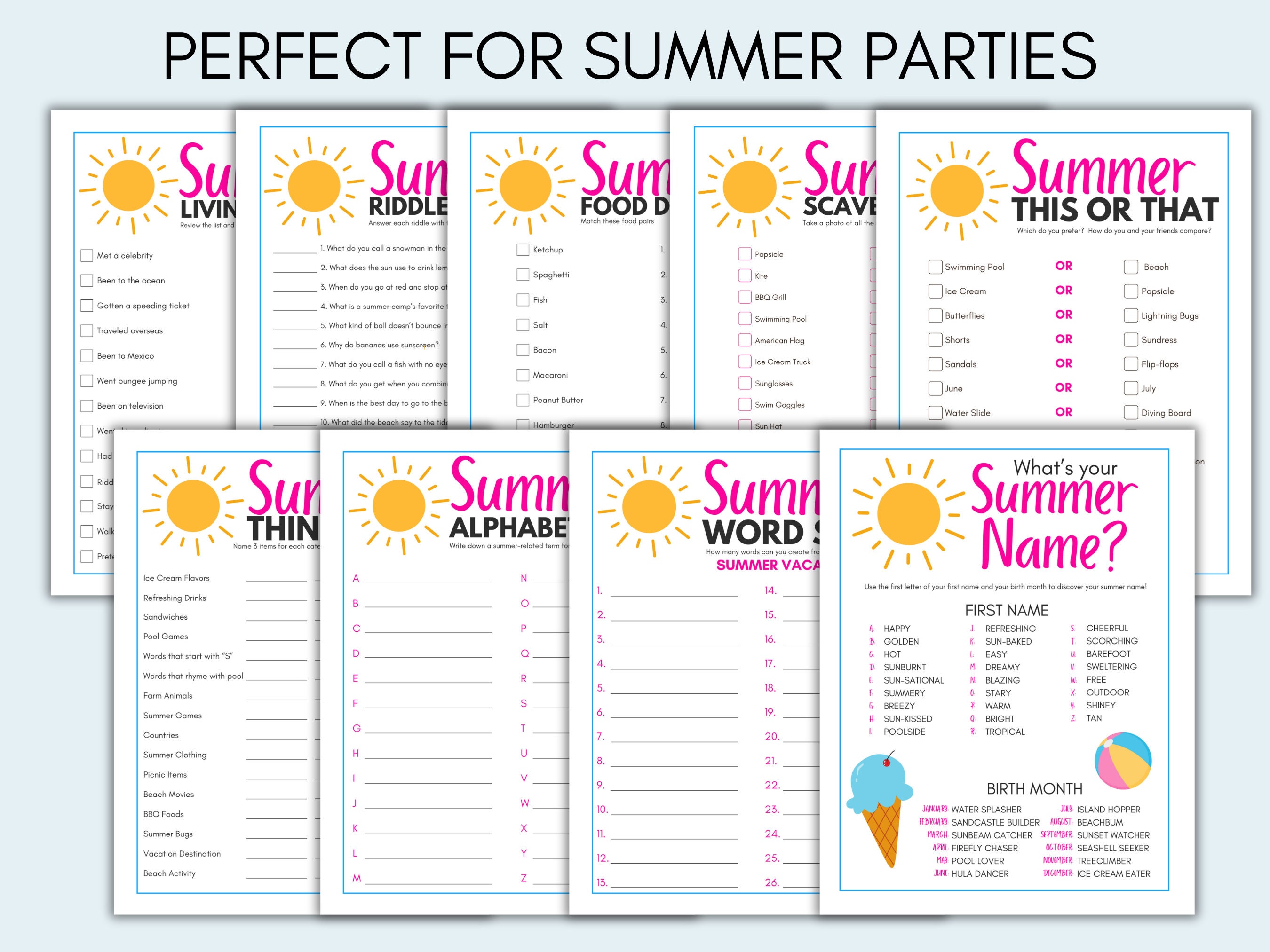 Summer Game Bundle, Beach Party Games, Pool Party Games, Summer ...
