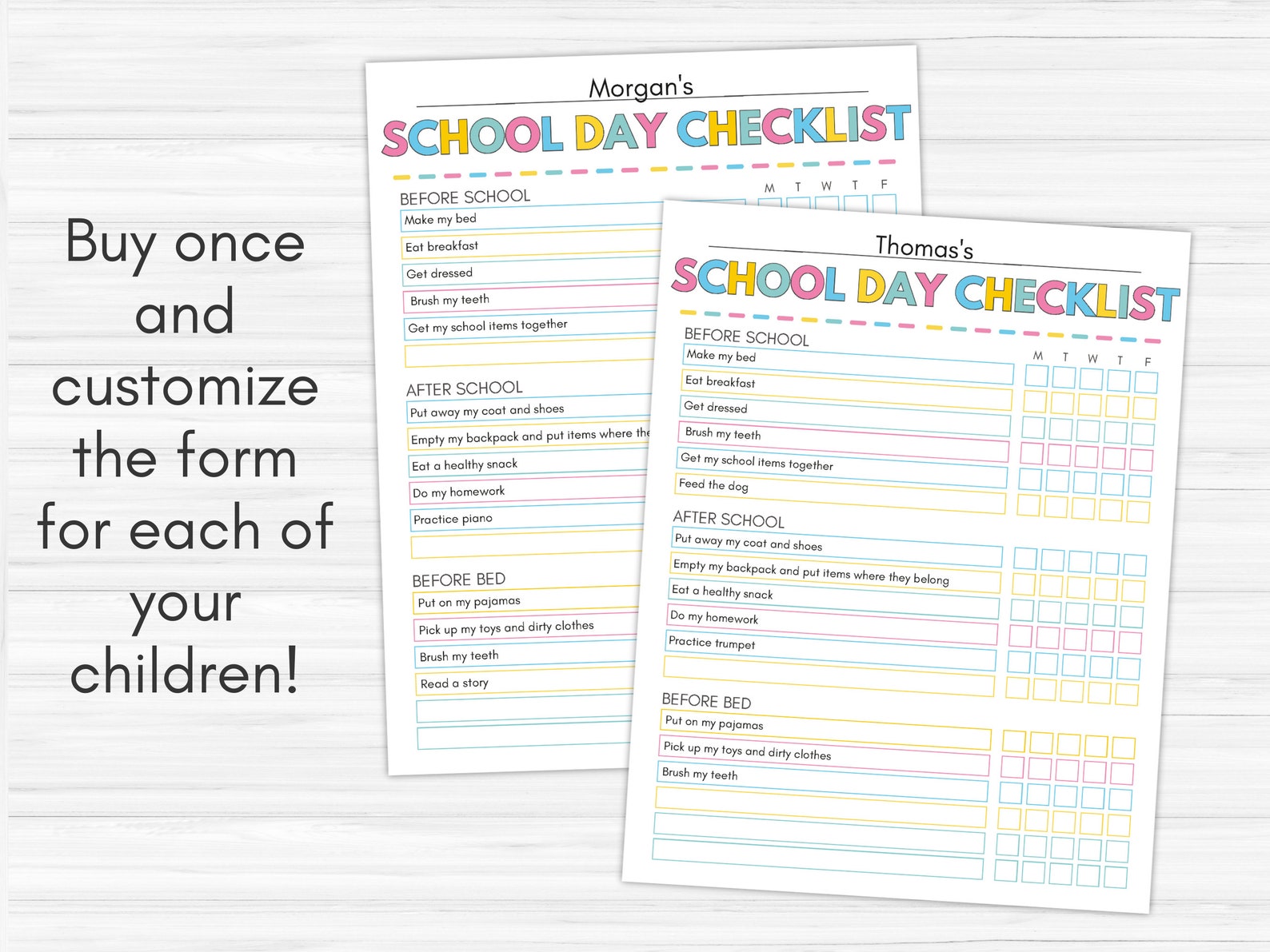 Editable School Planner, Kids School Day Checklist, Routine Chart ...