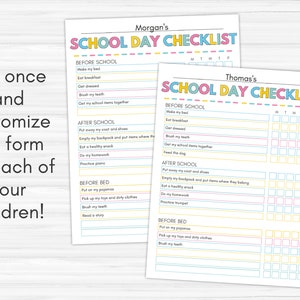 Editable School Planner, Kids School Day Checklist, Routine Chart ...