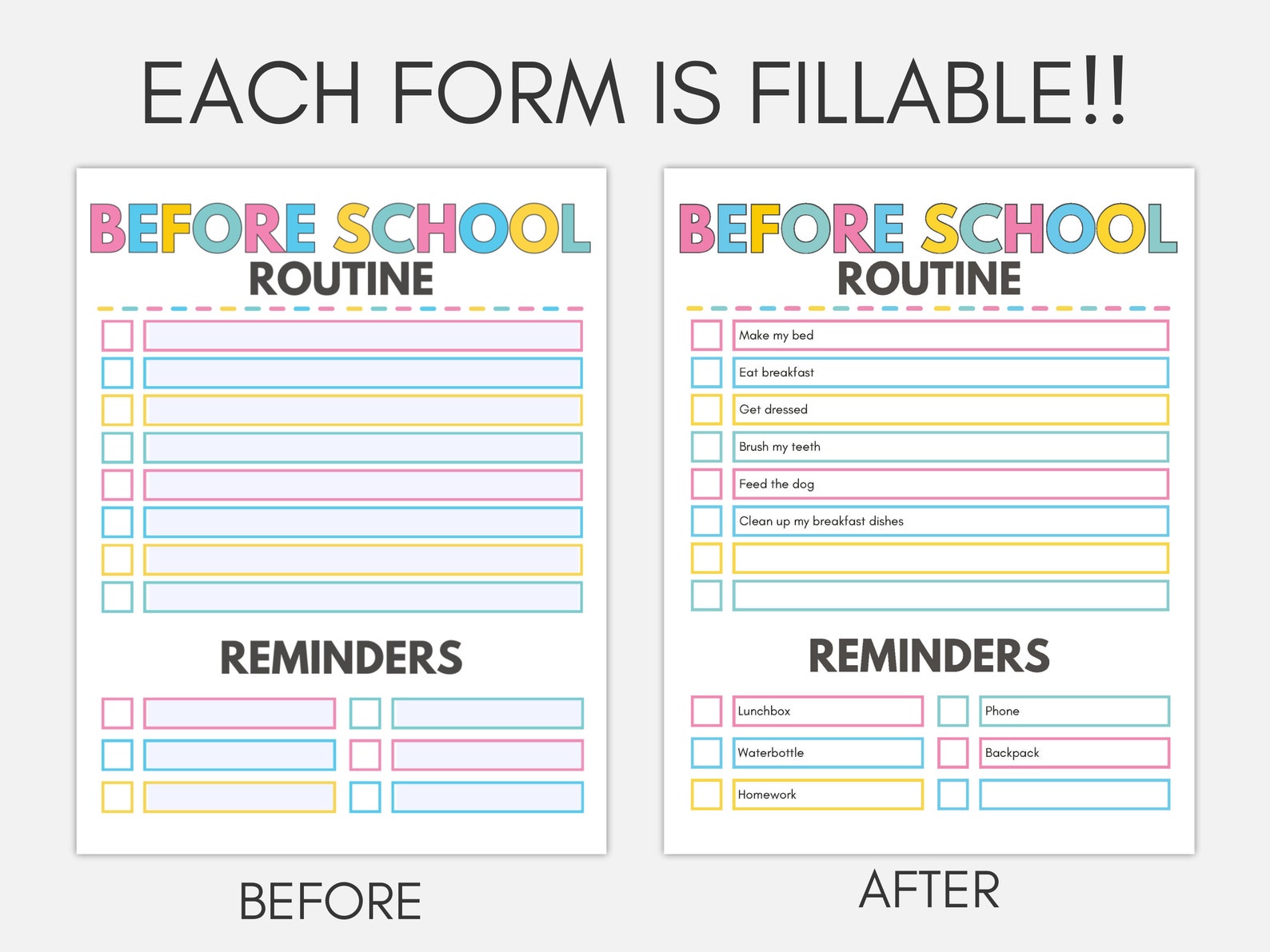 Editable School Planner, Kids School Day Checklist, Routine Chart ...
