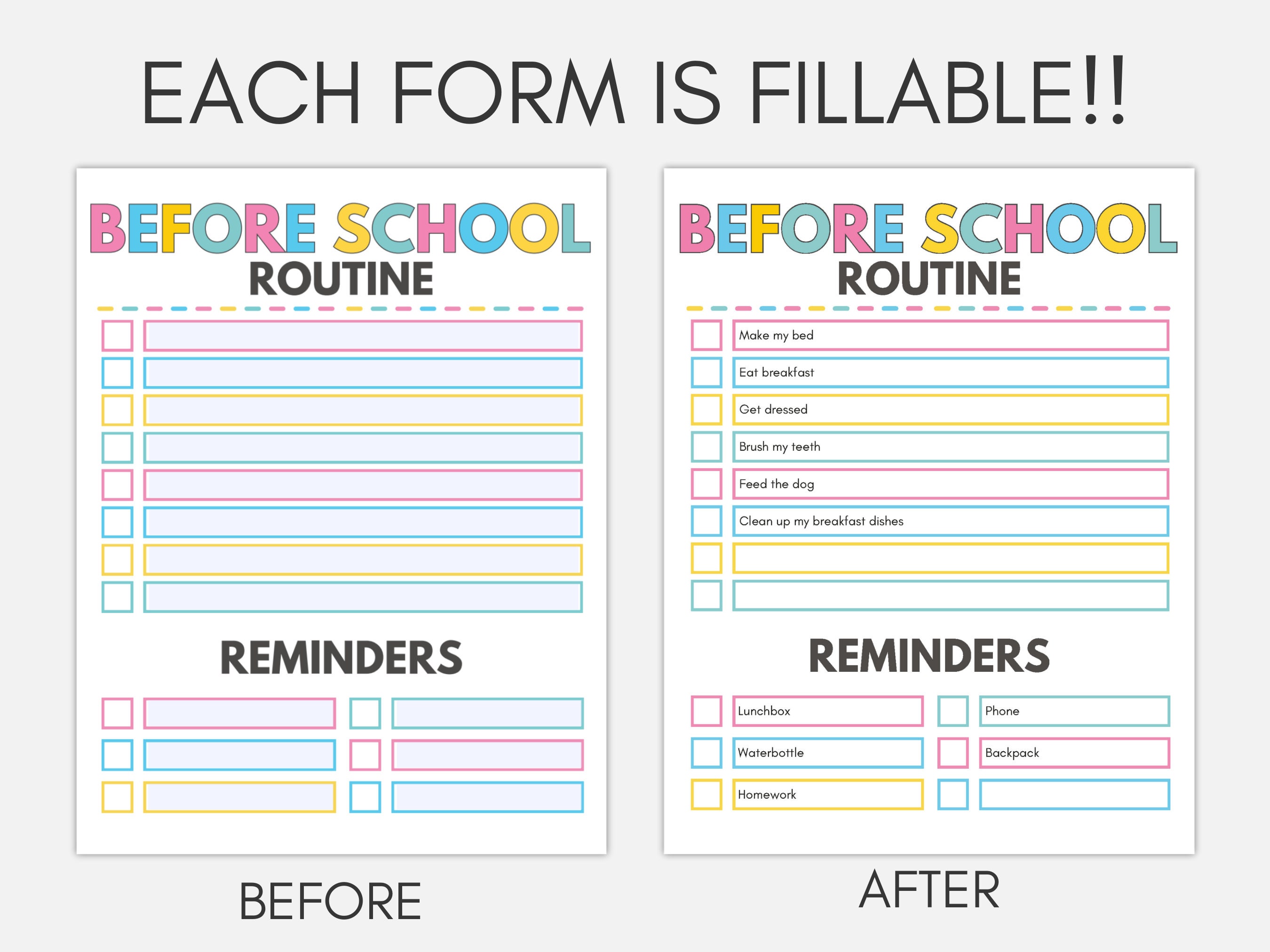 Editable School Planner, Kids School Day Checklist, Routine Chart ...