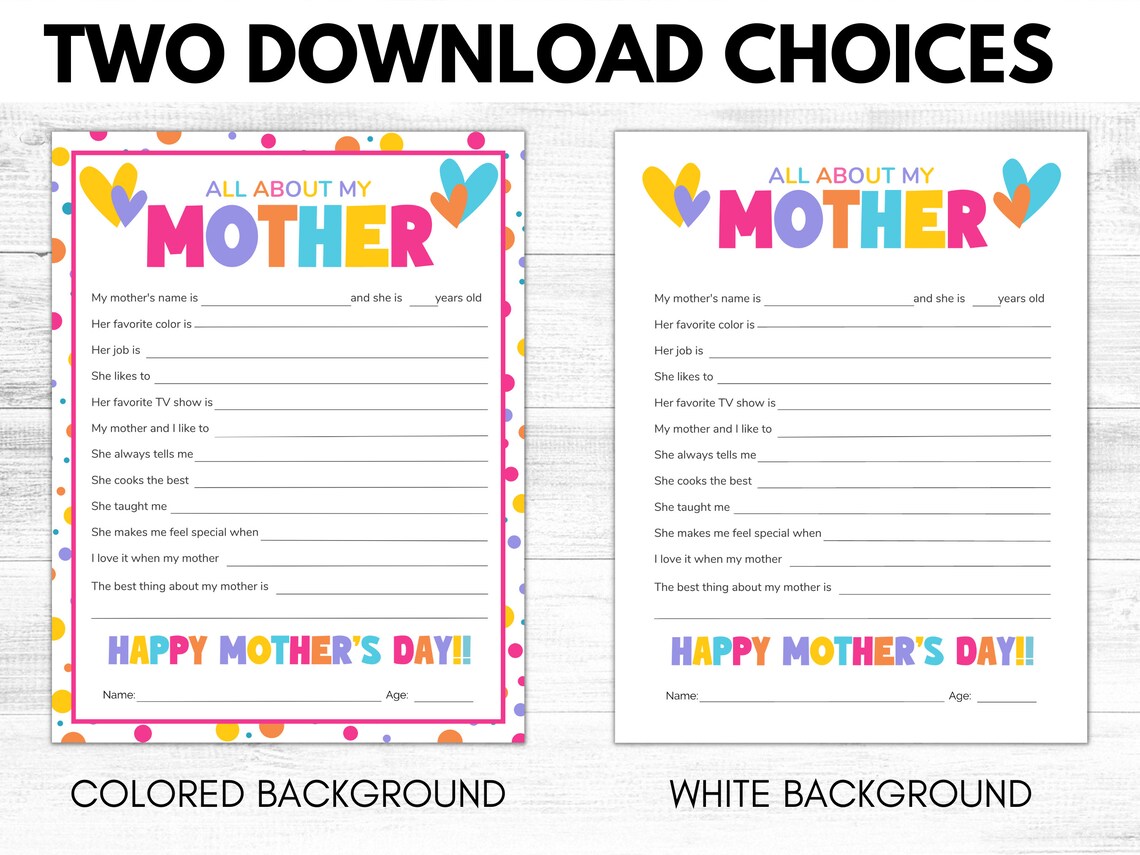 All About My Mother Printable, Mother's Day Gift, All About Mom ...