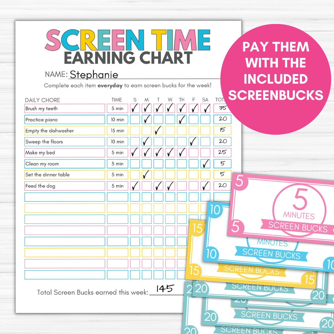 Screen Time Checklist How to Earn Screen Time Screenbucks - Etsy