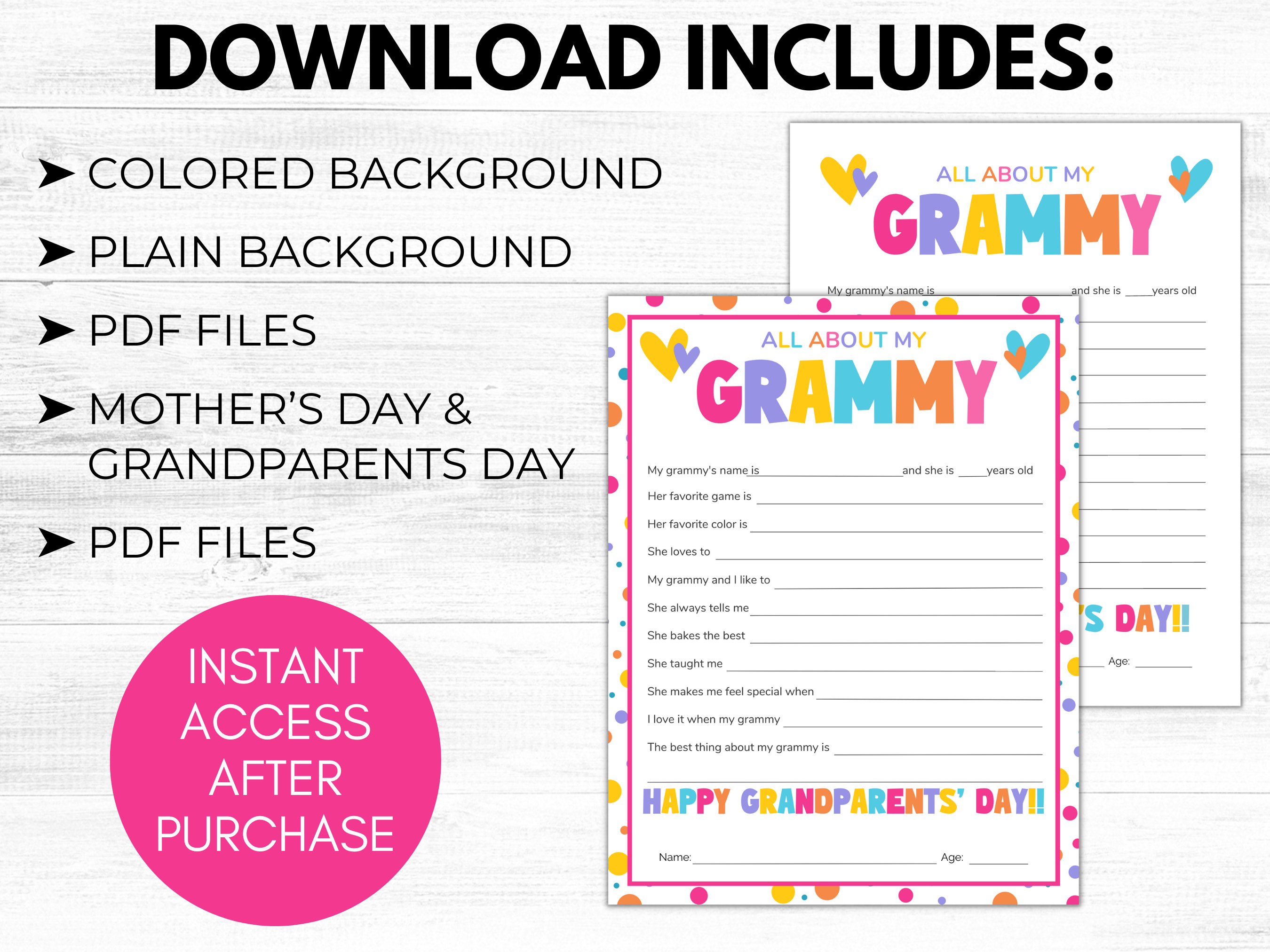 All About My Grammy Printable, Grandma Mother's Day Gift, All About ...