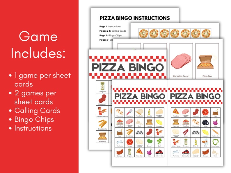 Pizza Bingo, Pizza Party Bingo, Pizza Party Game, Printable Bingo Game ...
