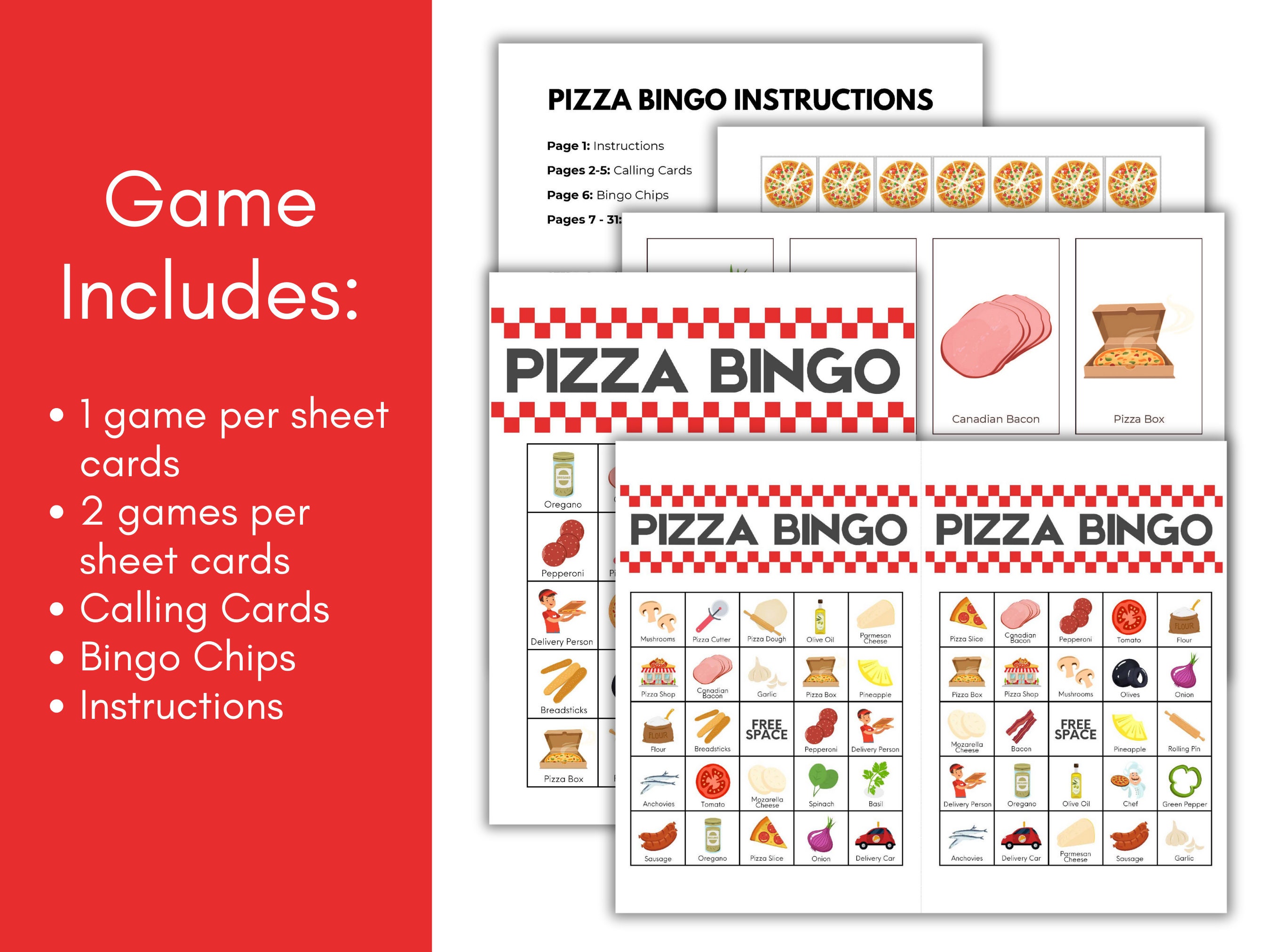 Pizza Bingo, Pizza Party Bingo, Pizza Party Game, Printable Bingo Game ...
