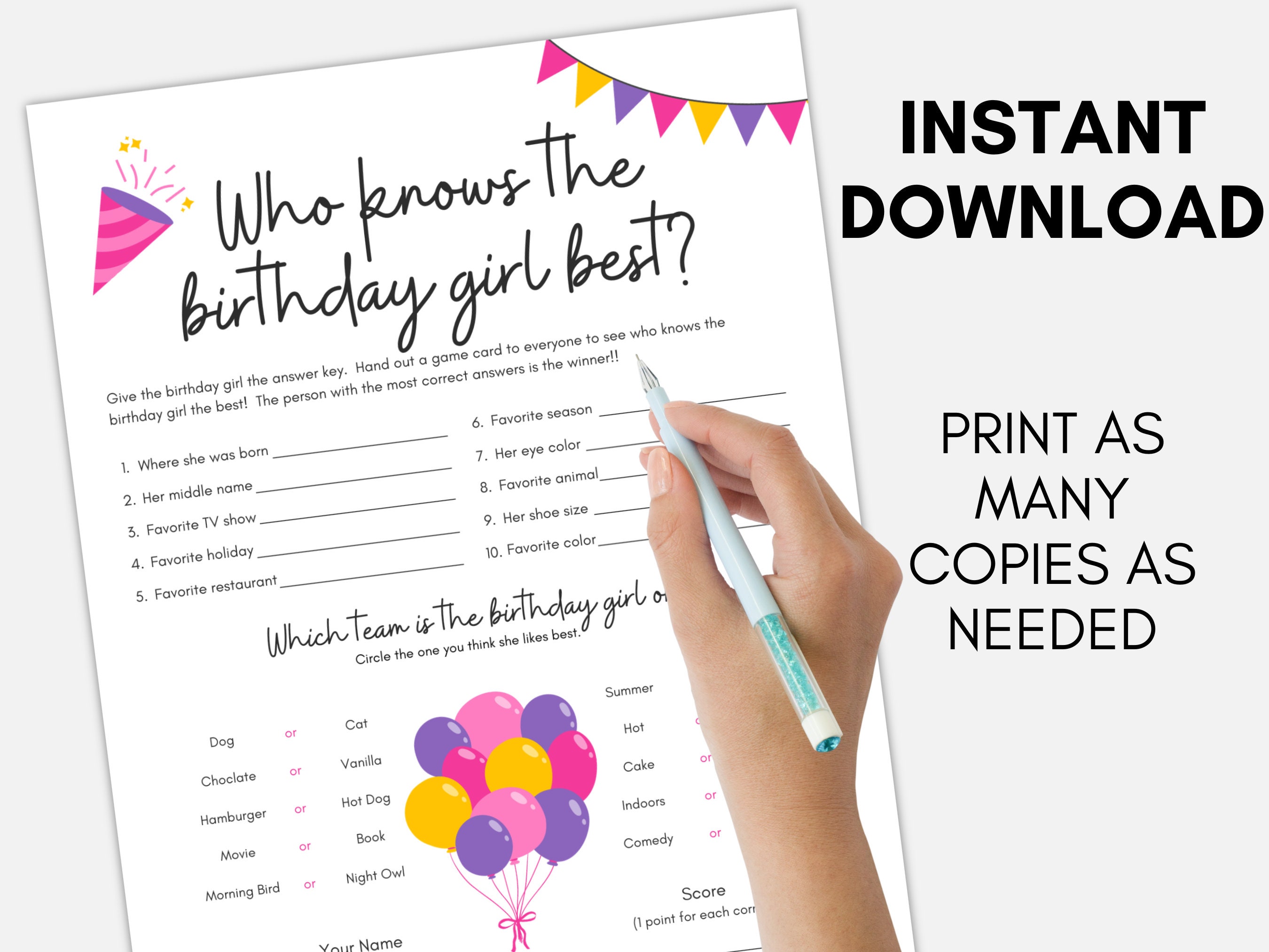 Who Knows the Birthday Girl Best, Birthday Quiz, Birthday Questionnaire ...