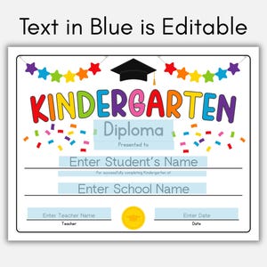 Editable Kindergarten Diploma Template, Kindergarten Graduation Diploma ...