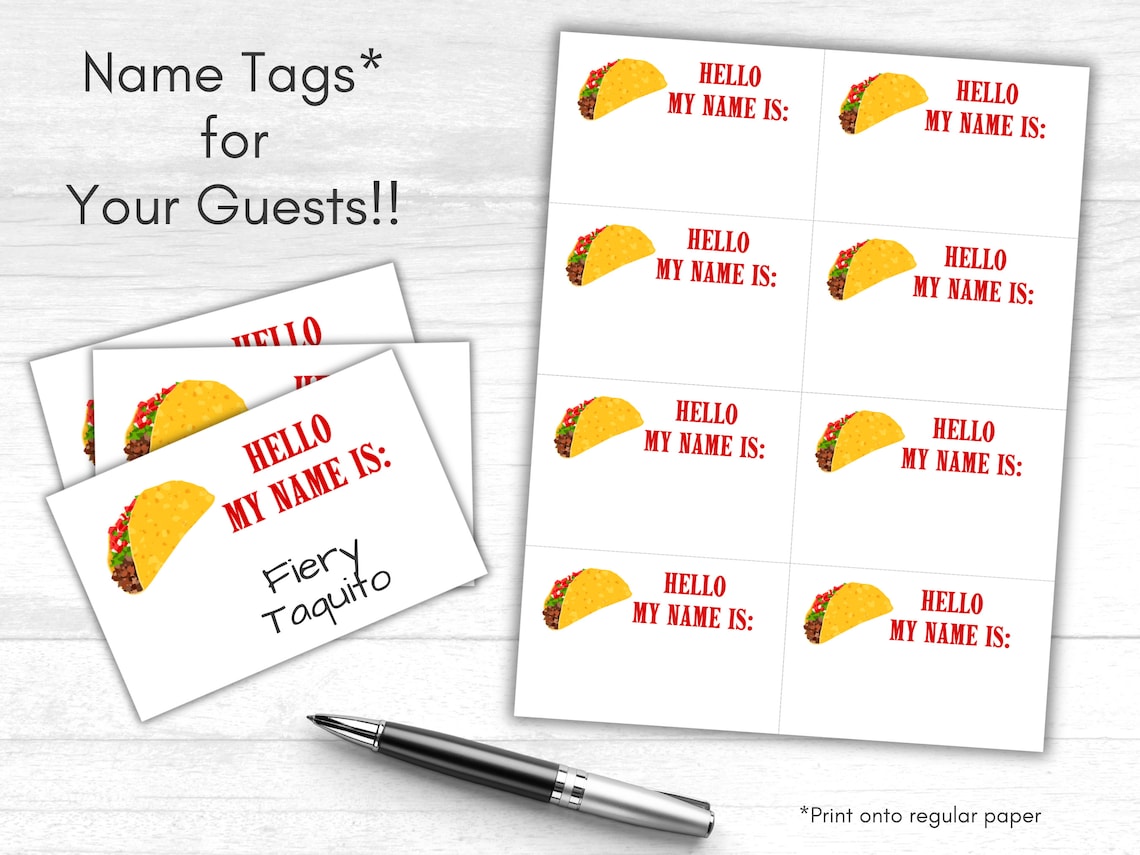 What's Your Taco Name Game, Taco Name Game With Sign and Nametags, Taco ...