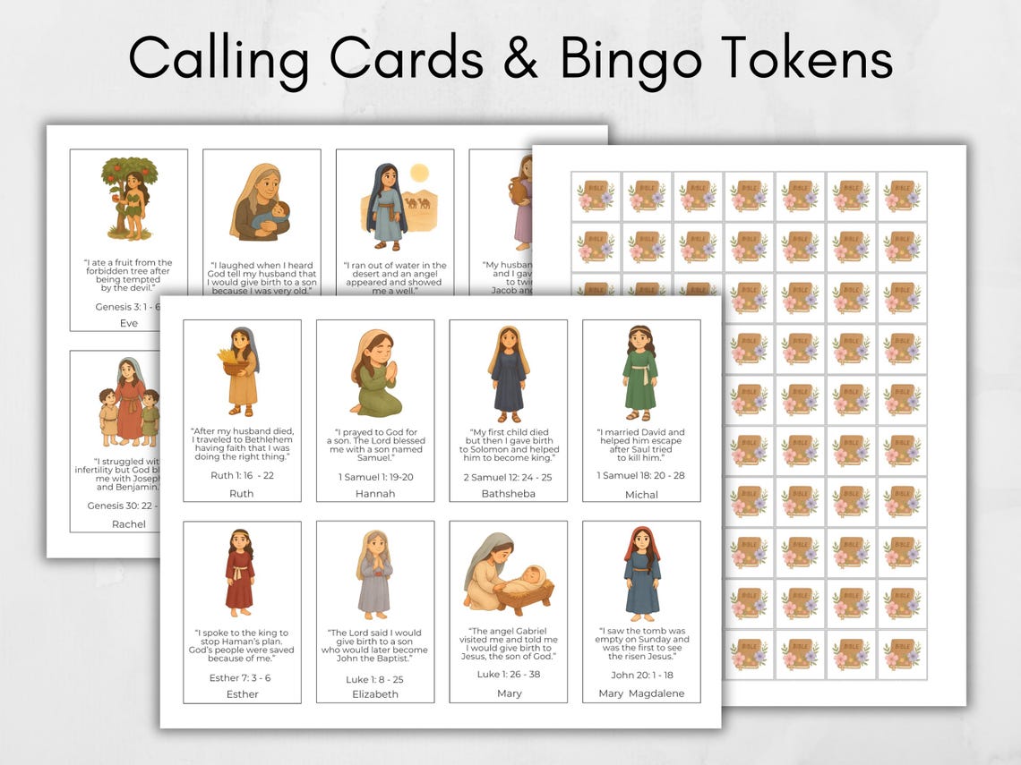 Women of the Bible Bingo, Women Bible Bingo, Bible Character Bingo ...