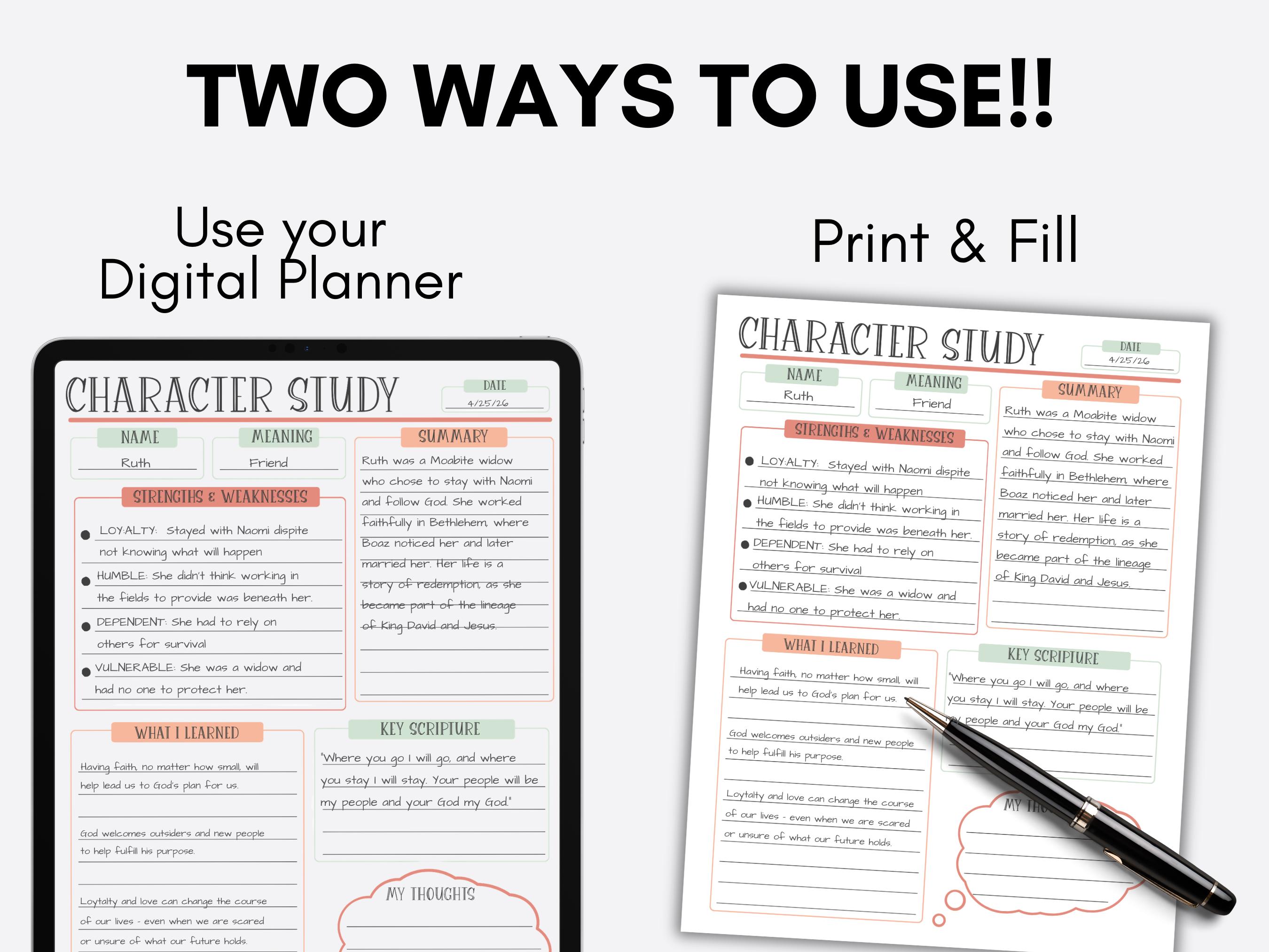 Bible Character Study Sheet, Printable Bible Study Guide, Digital ...