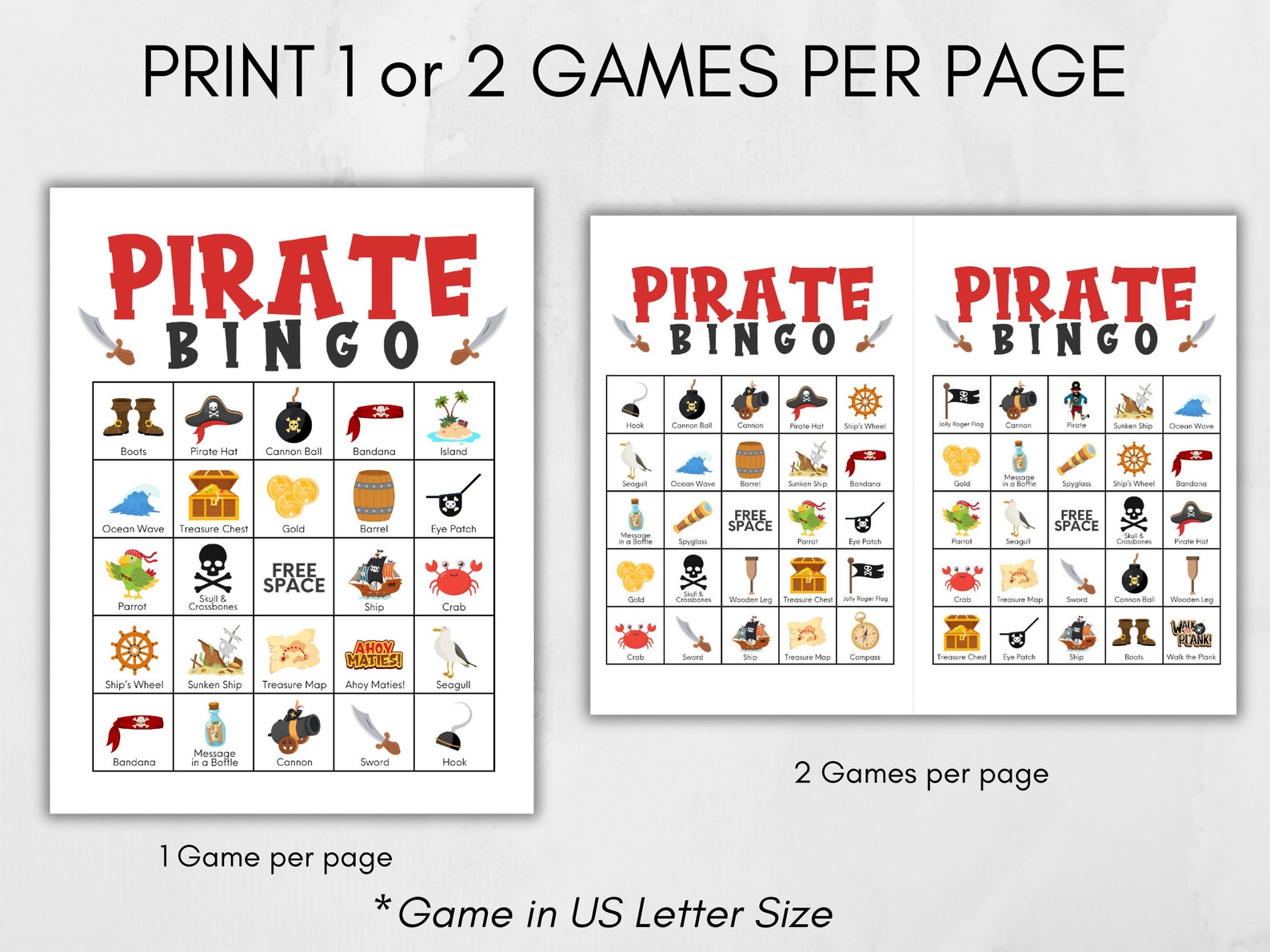 Pirate Bingo, 50 Printable Pirate Bingo Cards, Pirate Birthday Party ...