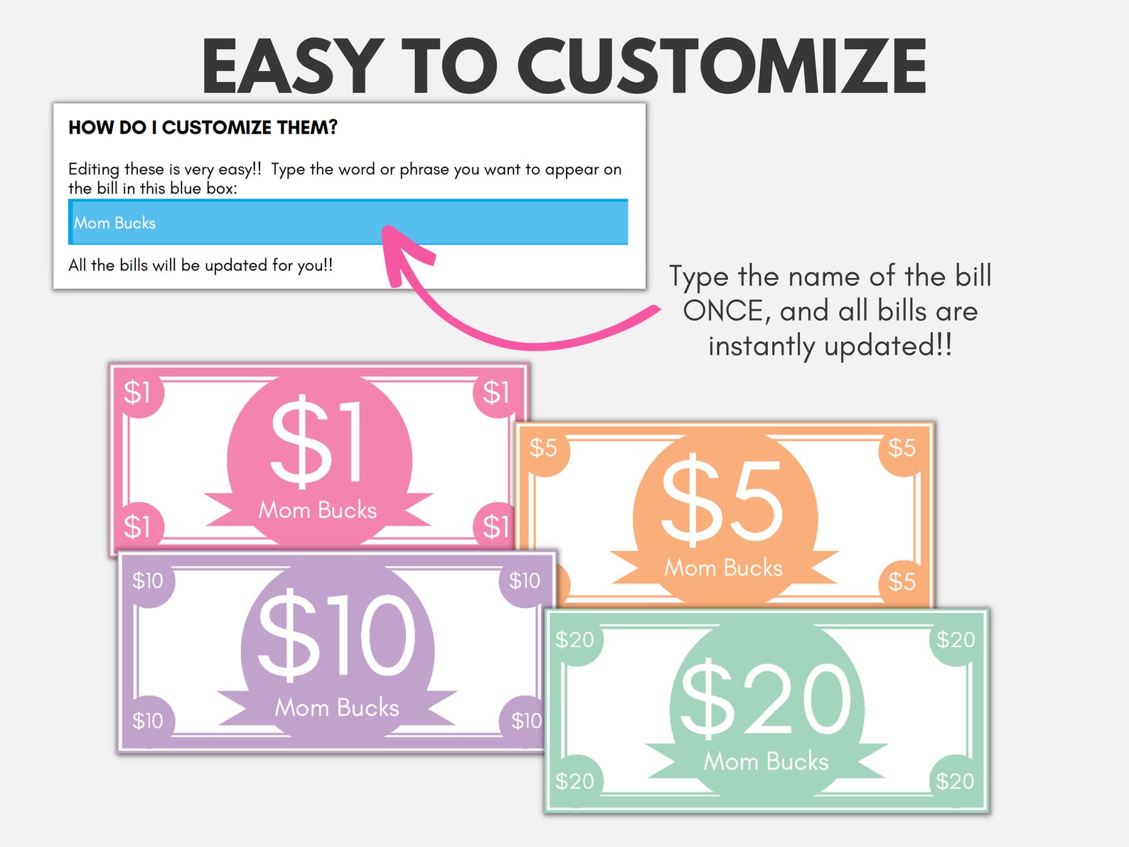 Editable Reward Bucks Printable, Behavior Bucks, Mom Bucks Daddy Bucks ...