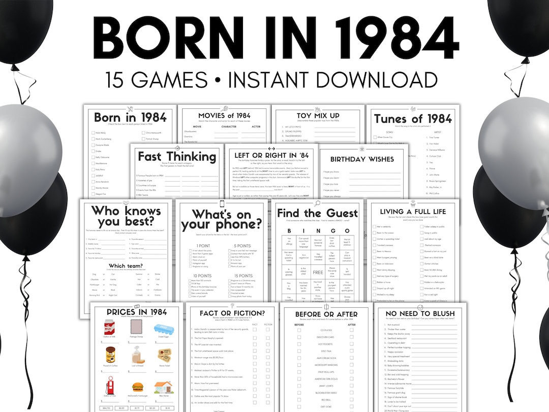 40th Birthday Party Games, Born in 1984 Game, 1984 Birthday Game, 40th ...