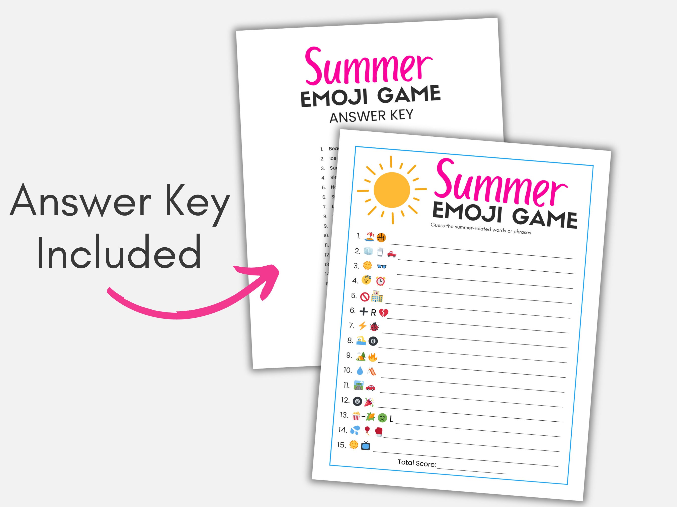 Summer Emoji Game, Summer Emoji Printable, Summer Party Game, Pool ...