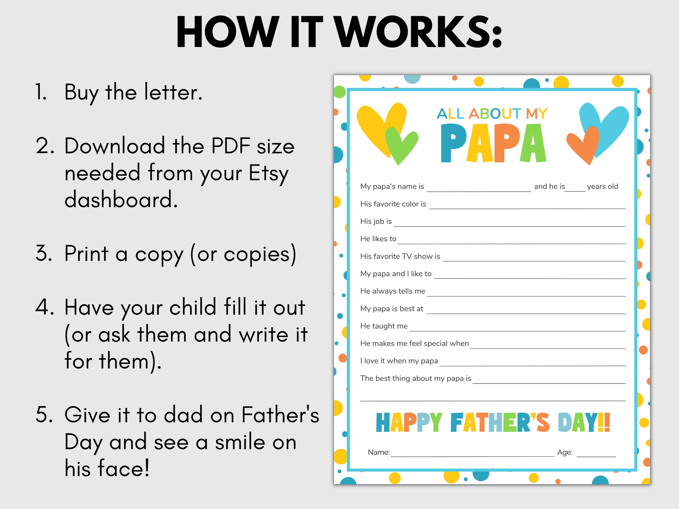 All About My Papa Printable Father's Day Gift All About - Etsy