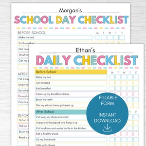Kids Daily School Checklist, Kids Schedule, Kids Routine ...
