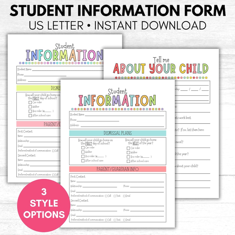 Info Sheet on Students - Etsy