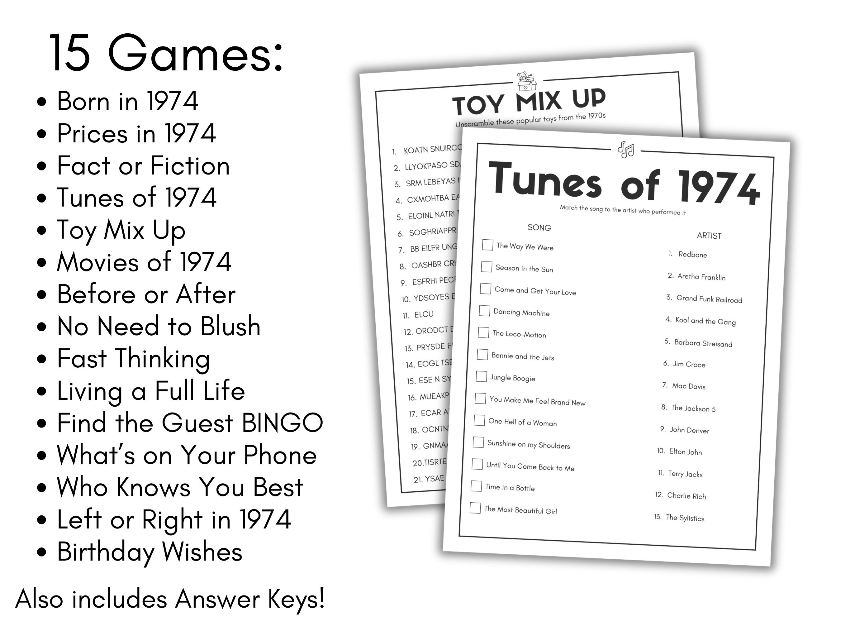 50th Birthday Party Games, Born in 1974 Party Games, 50th Birthday ...