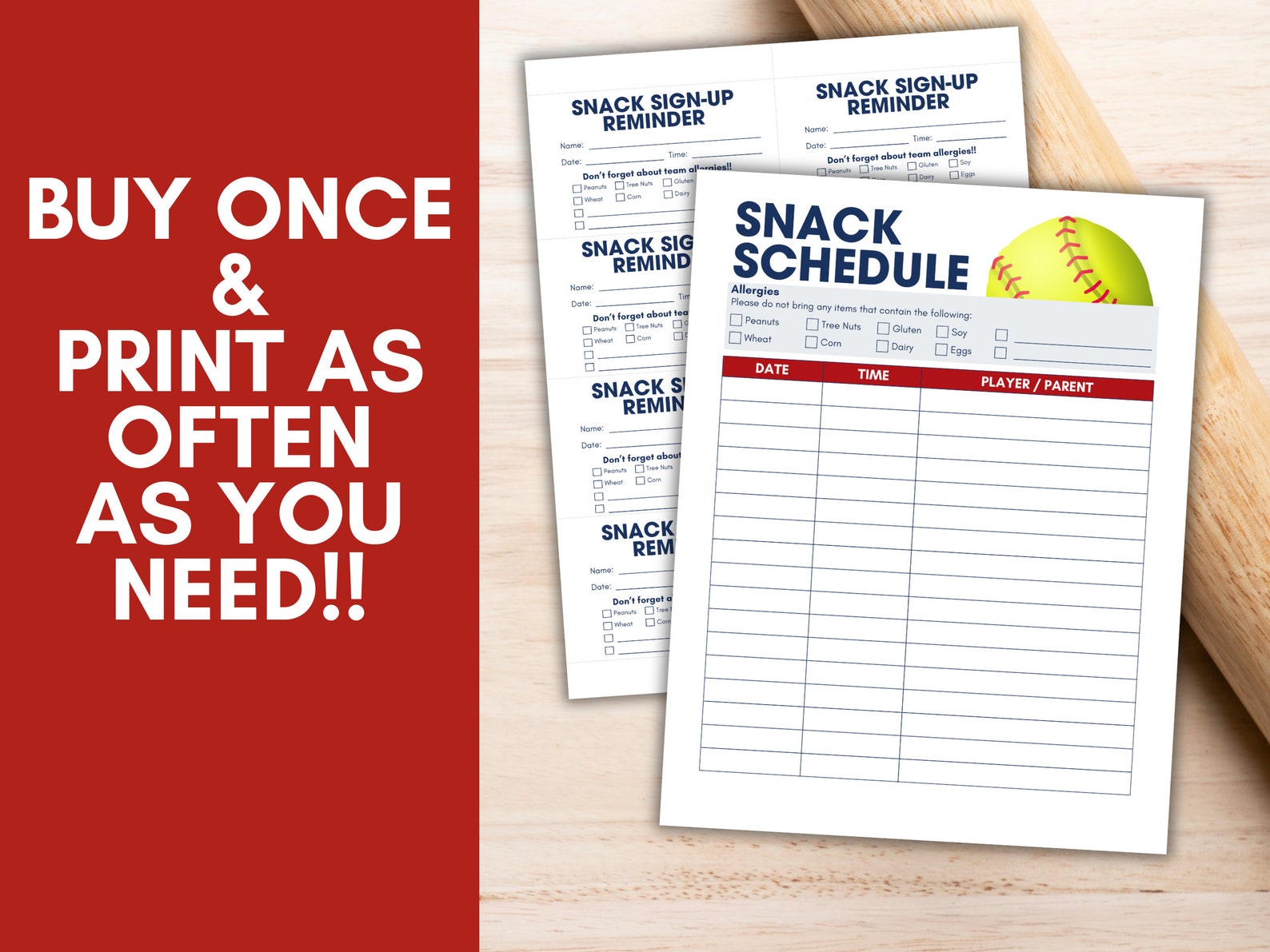 Softball Snack Schedule, Softball Snack Sign up Sheet Template, Tball ...