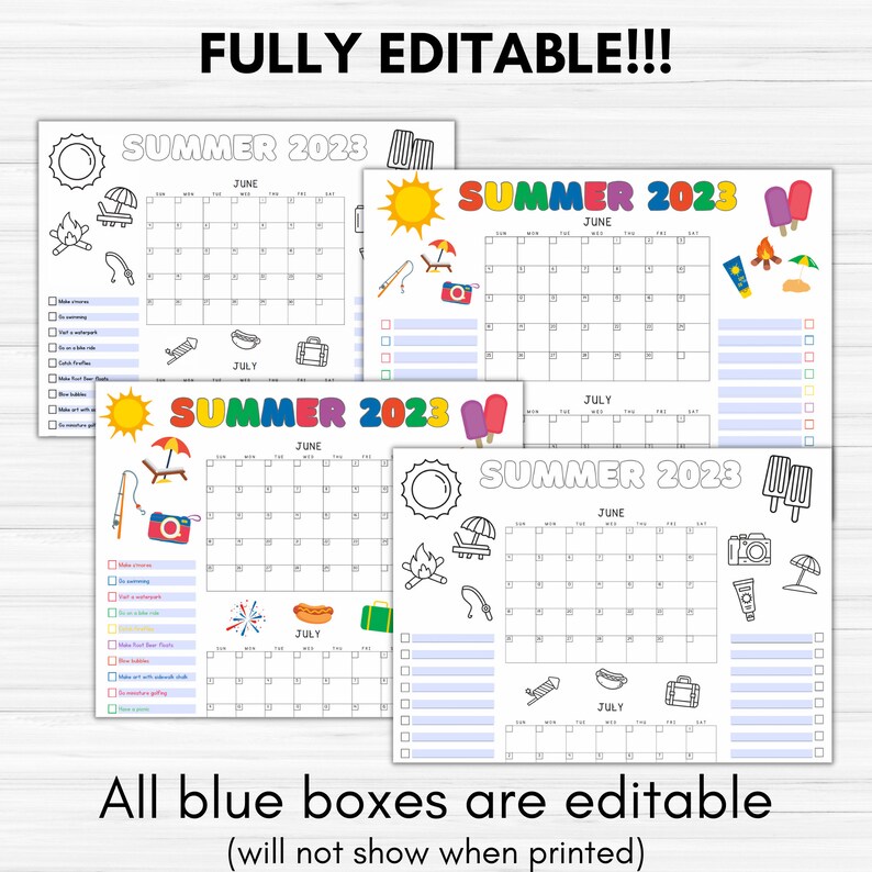 Printable Summer Calendar Poster, Summer Bucket List, Summer of Fun ...