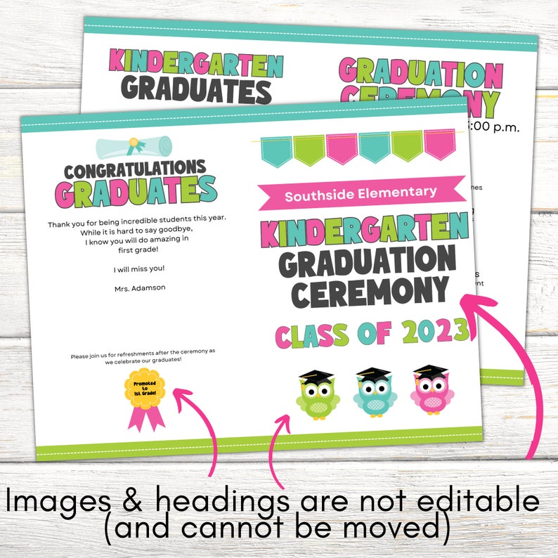 Kindergarten Graduation Program Template Graduation Program - Etsy